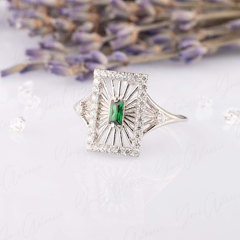 Art Deco Ring Antique Ring Emerald Ring Silver Unique - Etsy