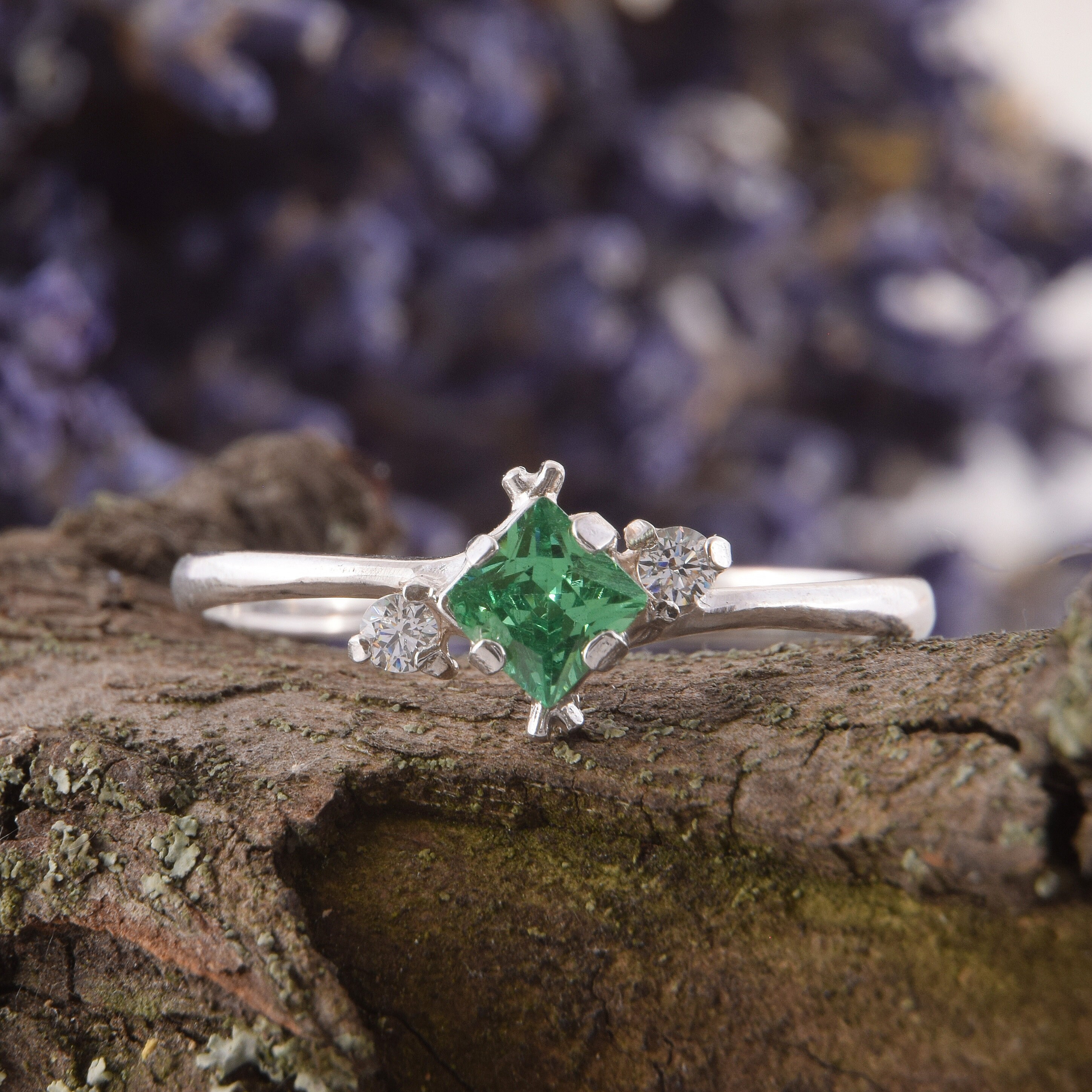 Unique Womens Emerald Promise Ring Dainty Silver Ring | Etsy