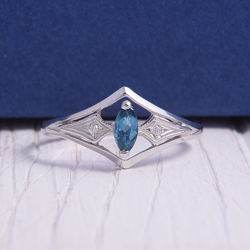 Art deco ring Topaz ring Blue stone ring Silver ring women | Etsy