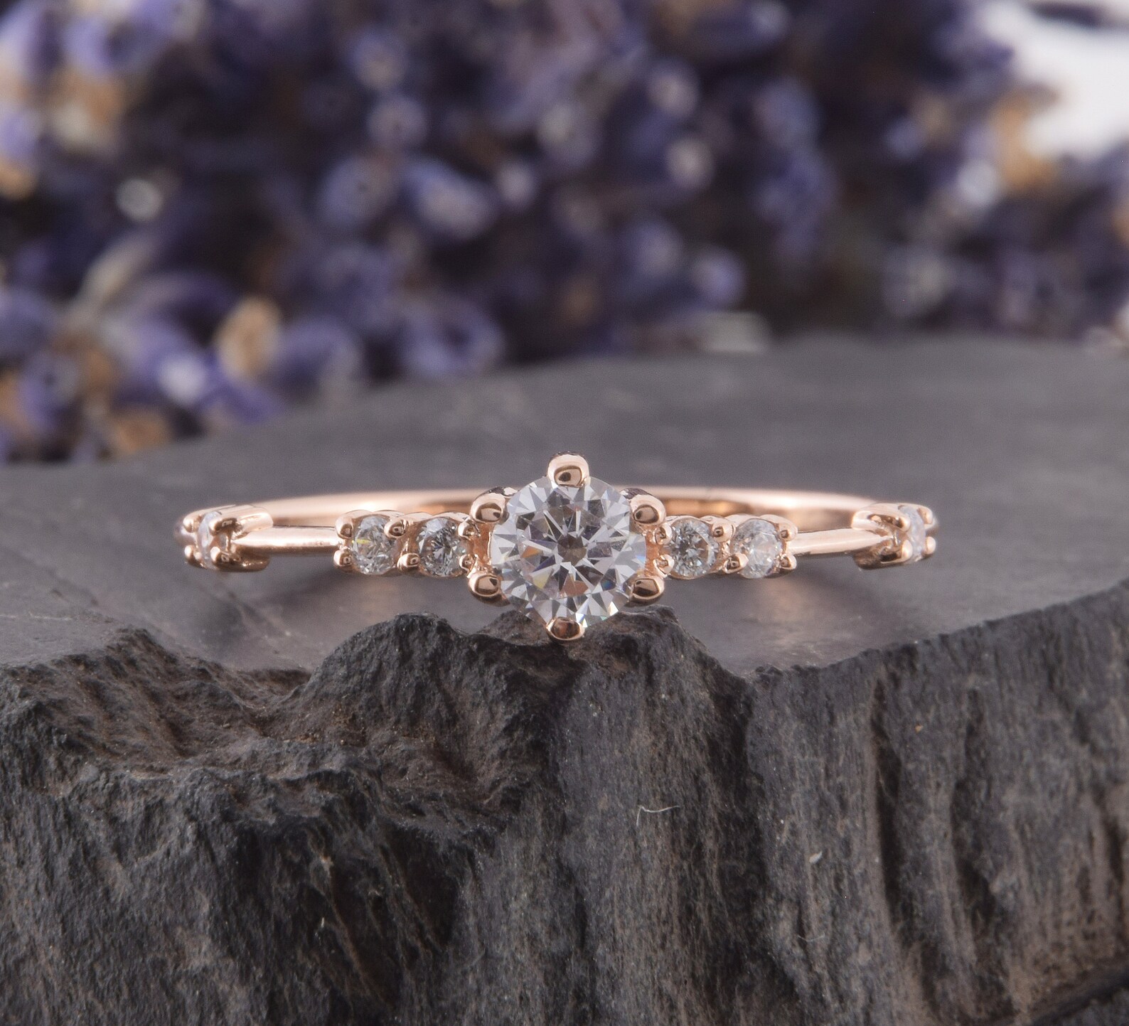 14k Solid Rose Gold Simple & Dainty Promise Ring for Her, Unique ...