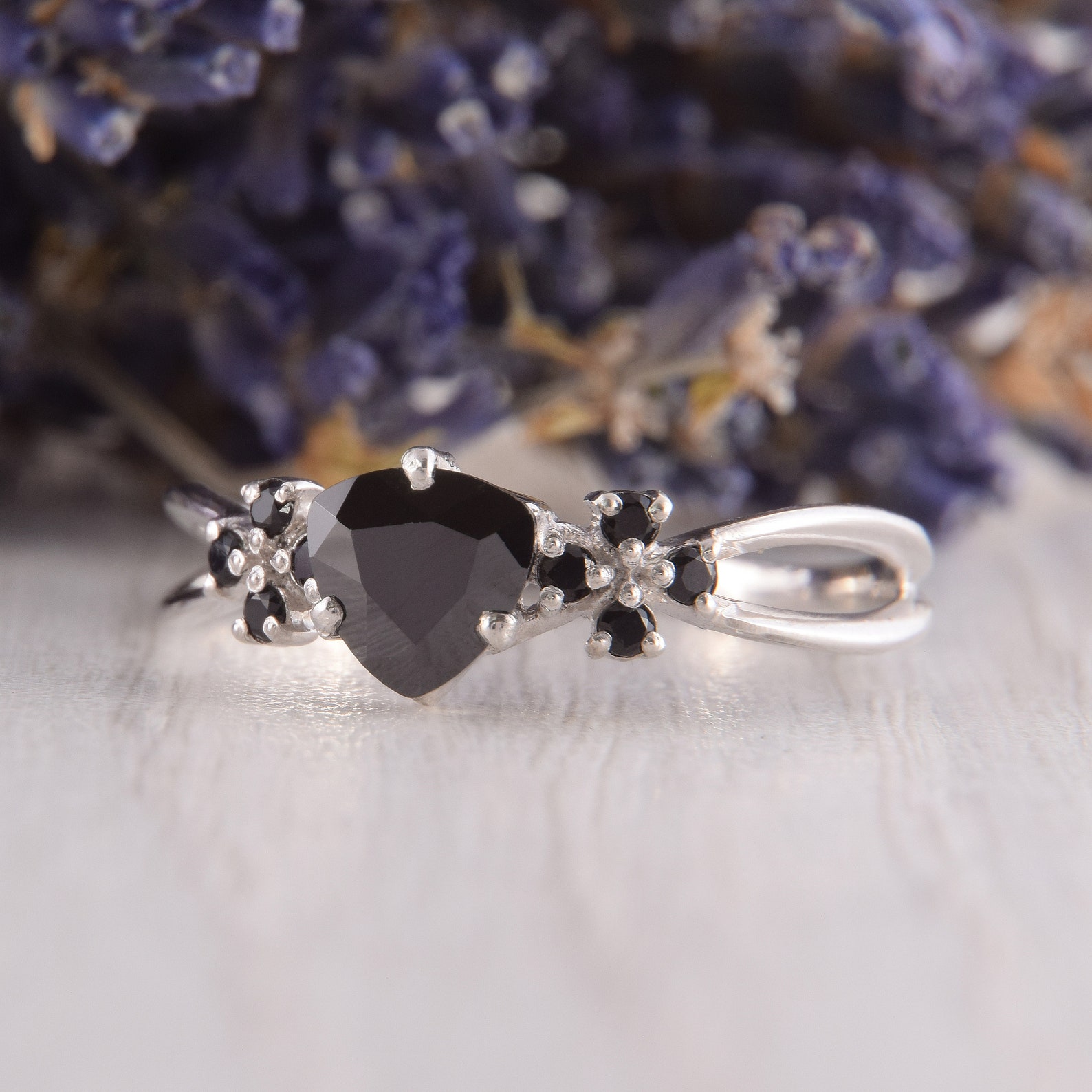 Unique Black Stone Engagement Ring Art Deco Engagement Ring - Etsy