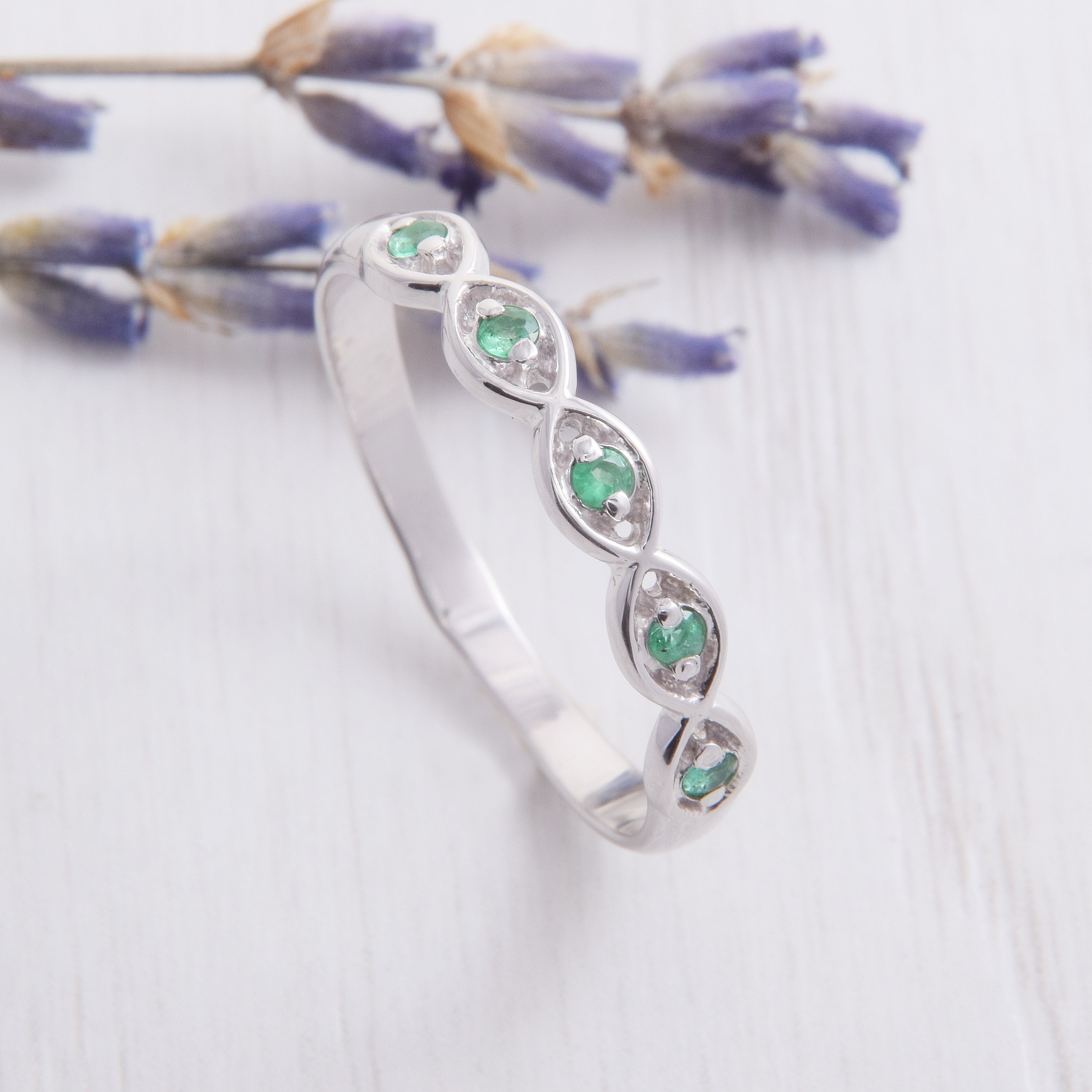 Silver emerald ring Wedding band women Silver wedding band | Etsy