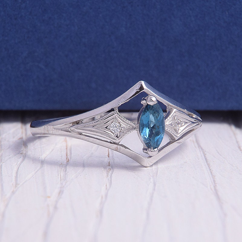 Art deco ring Topaz ring Blue stone ring Silver ring women | Etsy
