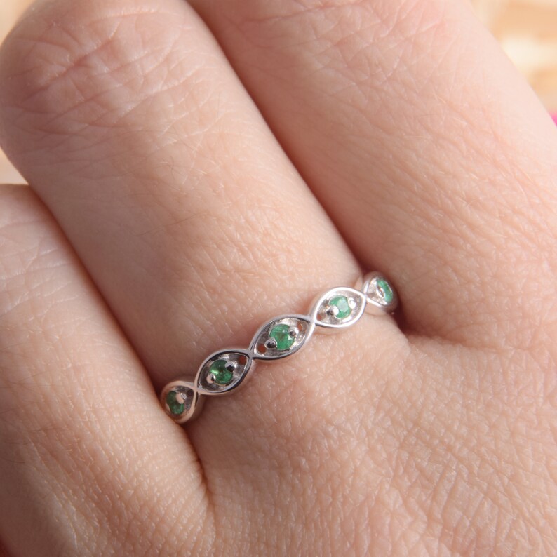 Silver emerald ring Wedding band women Silver wedding band | Etsy