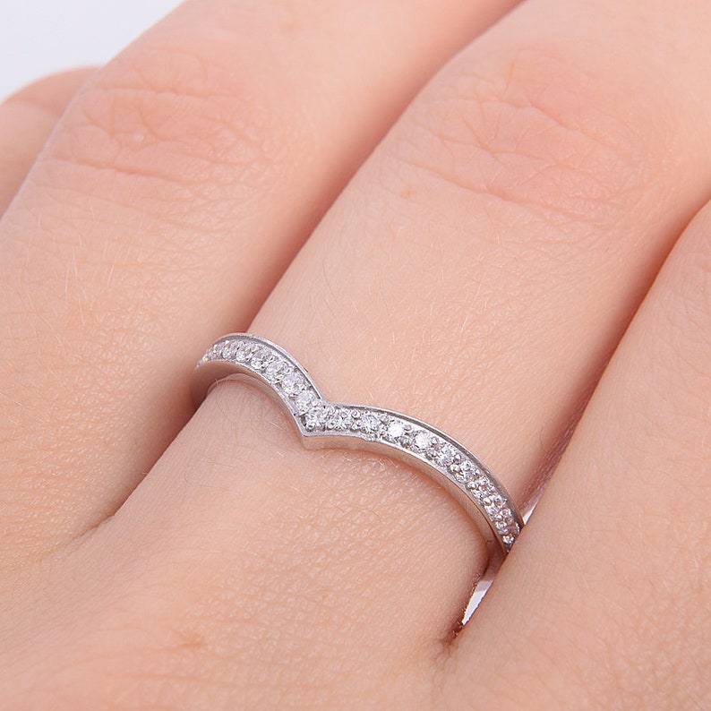 Womens Curved Wedding Band V Ring Chevron Ring V Wedding - Etsy