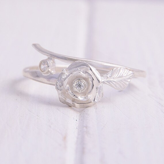 Silver flower ring Rose ring silver Promise ring women | Etsy