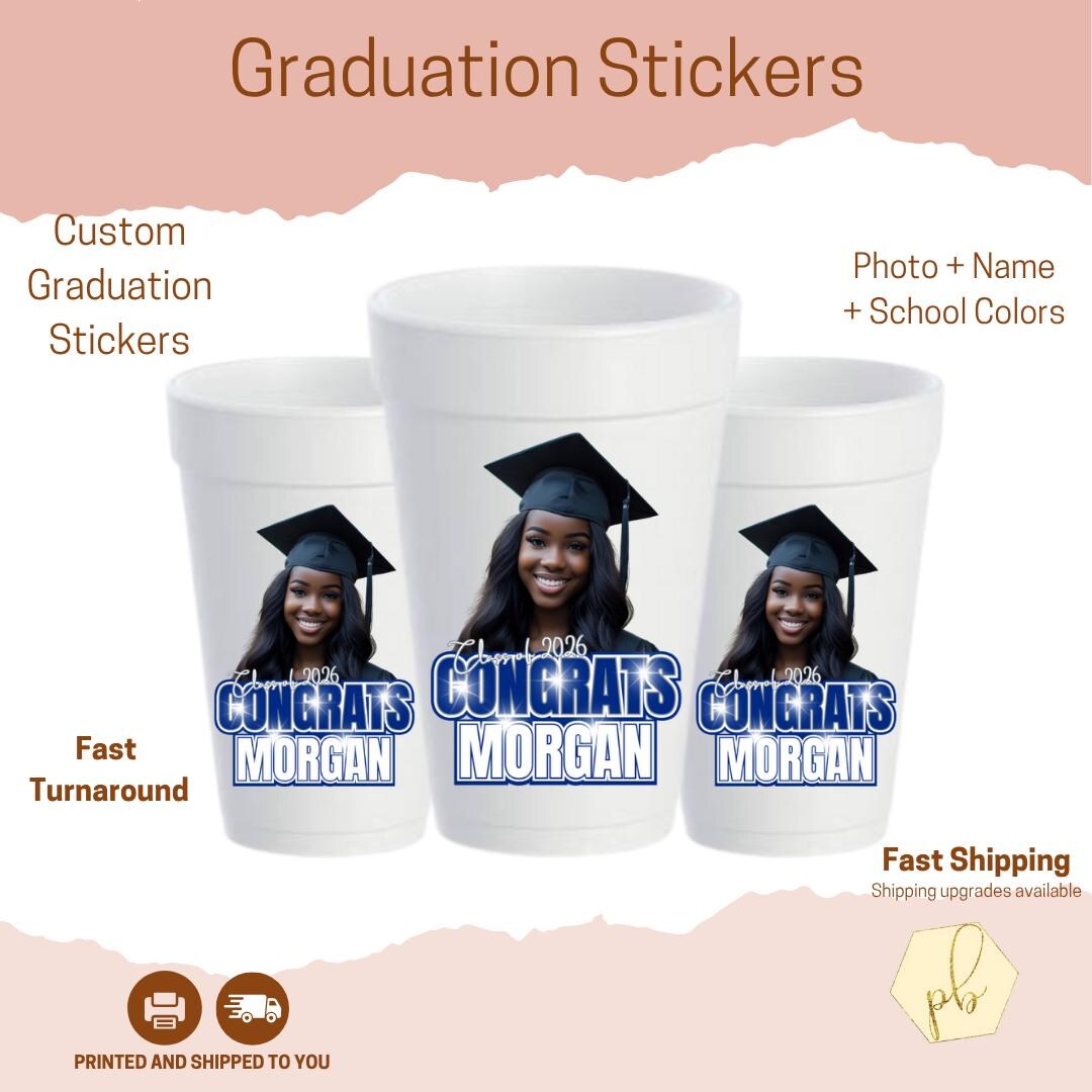 Graduation Cup Stickers | Styrofoam Cup Decals | Class of 2026 Party ...
