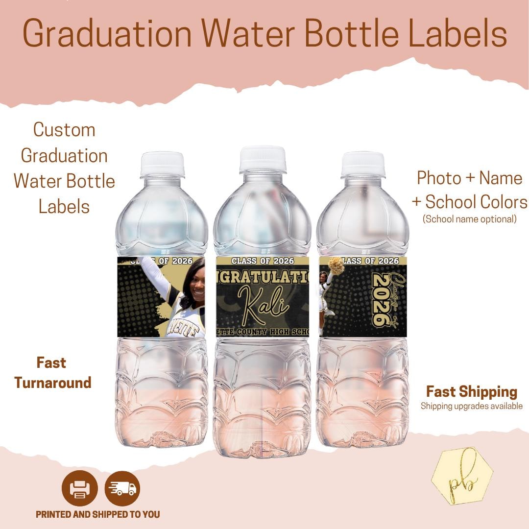 Custom Graduation Water Bottle Labels | Waterproof Peel-and-stick ...