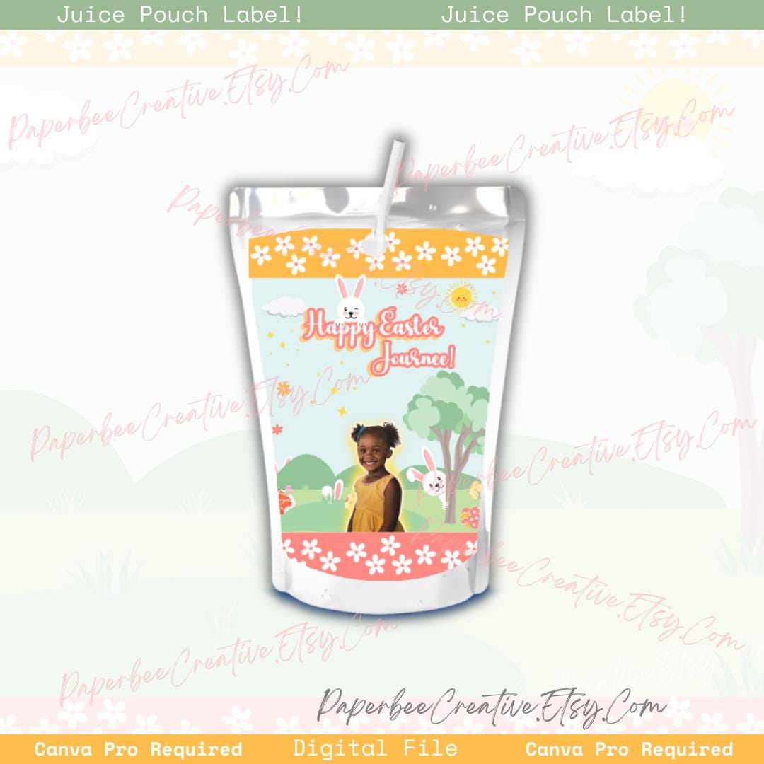 Personalized Happy Easter Juice Pouch Label. Editable Easter Template ...