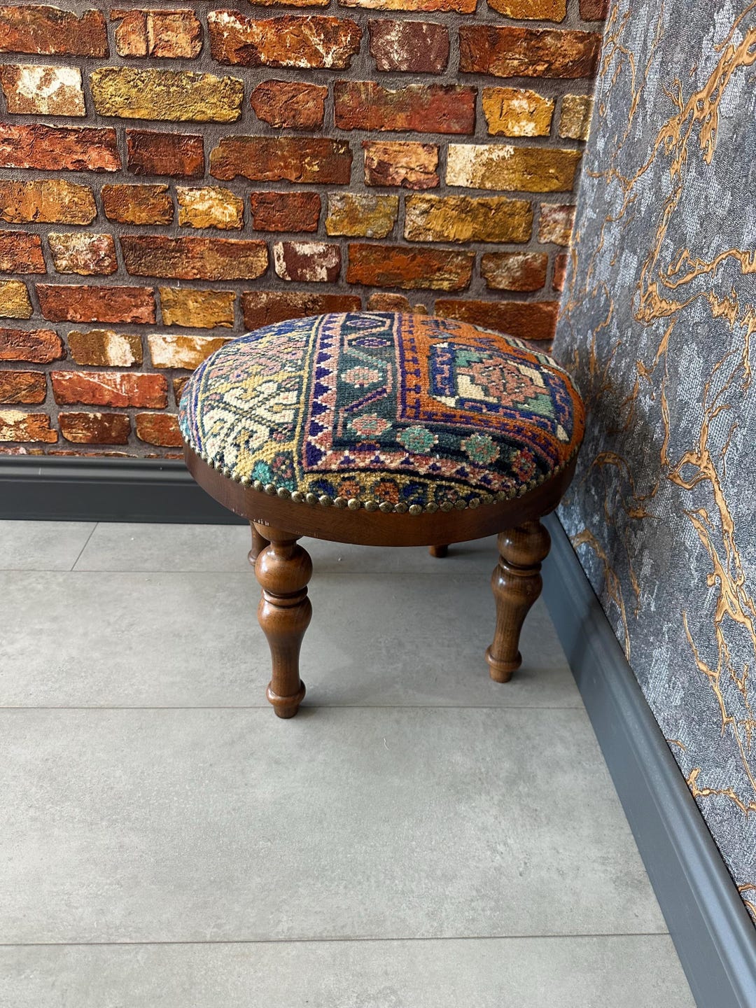 Pouf Stool, Handmade Furniture,ottoman Bench, Vintage Rug Stool Round ...