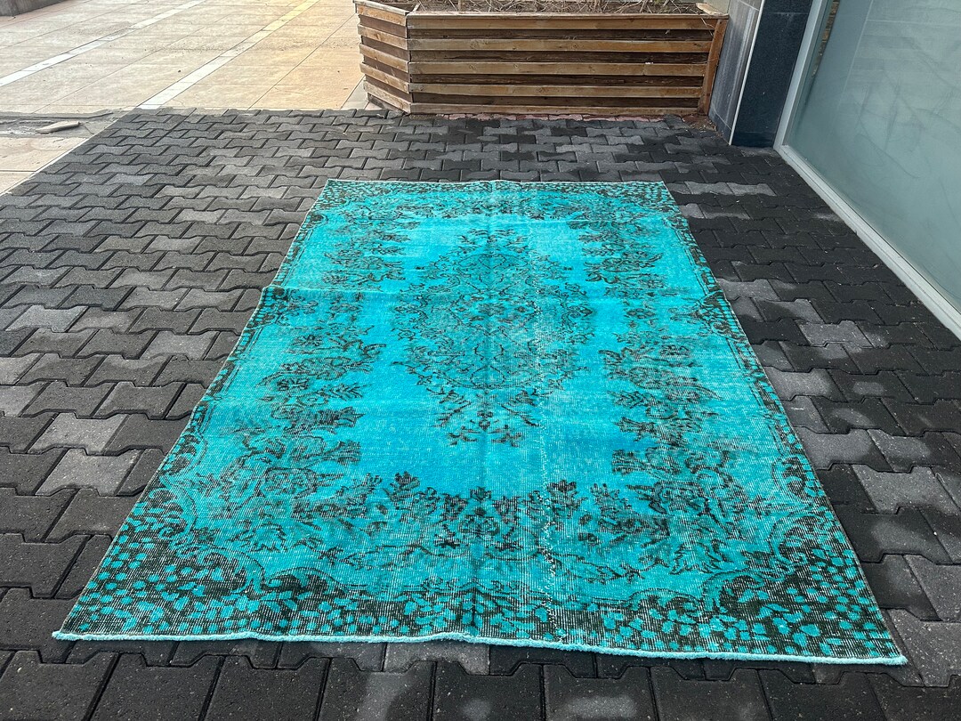 Turquoise Overdyed Rug,turkish Overdyed Rug,turquoise Overdyed Vintage ...