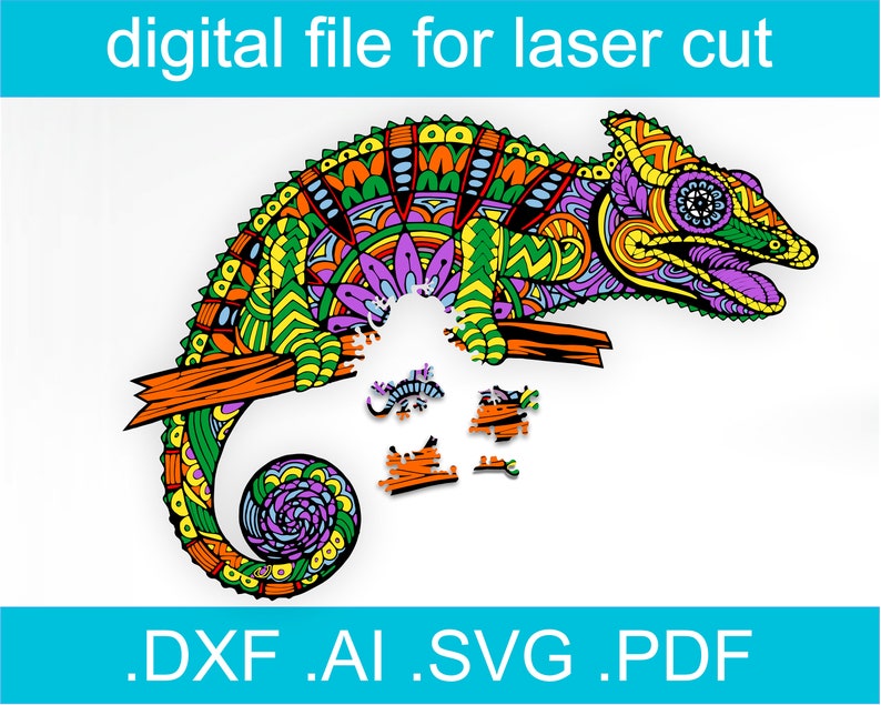 Laser Cut Files Puzzle Chameleon Glowforge Project Cnc | Etsy