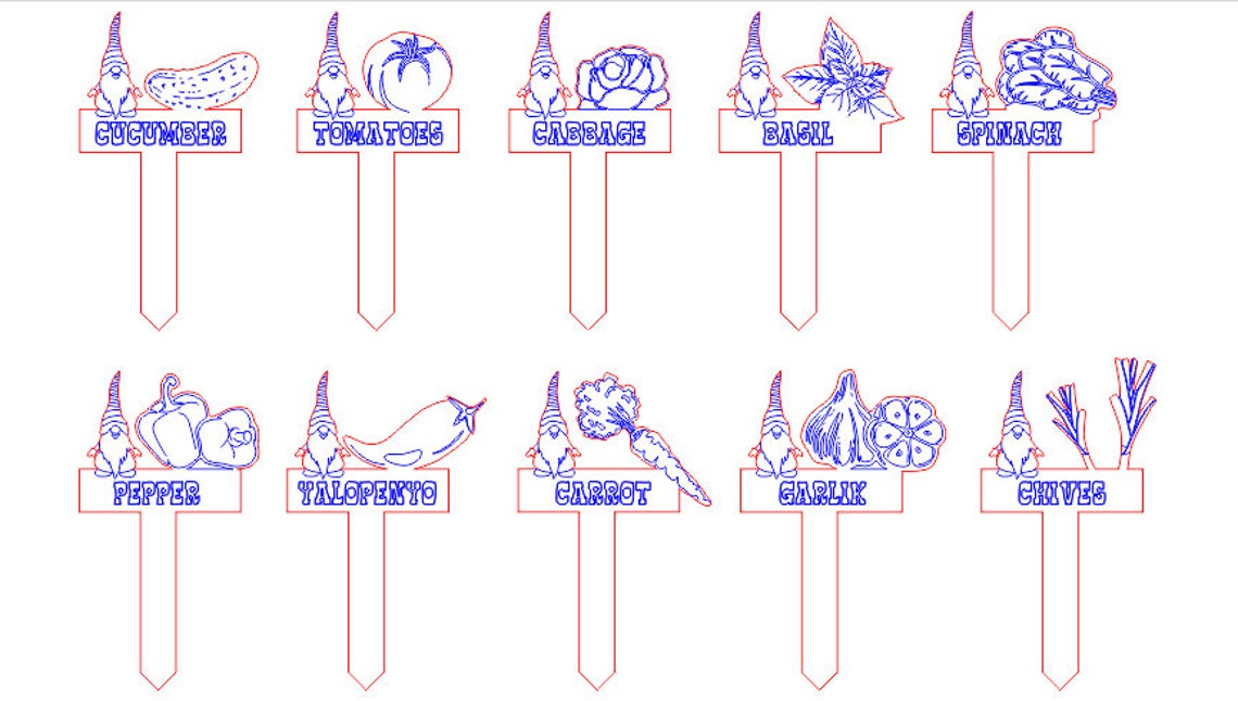 Garden Markers SVG Laser Cut File Bundle 10 Designs Garden | Etsy