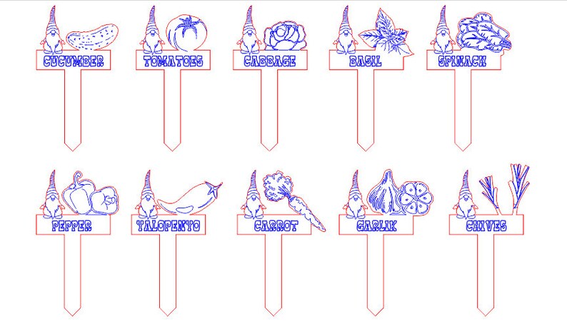 Garden Markers SVG Laser Cut File Bundle 10 Designs Garden | Etsy