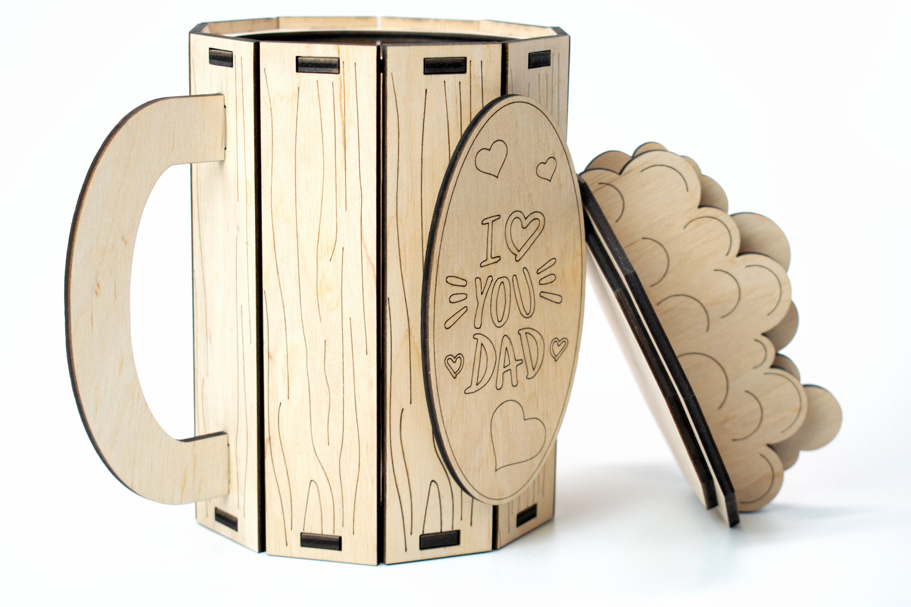 Father Day Laser Cut File Mug Gift Box SVG Wood Beer Mug - Etsy