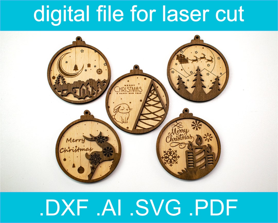 Laser Cut Files Christmas Ornaments SVG • Bundle 5 Designs • Christmas ...