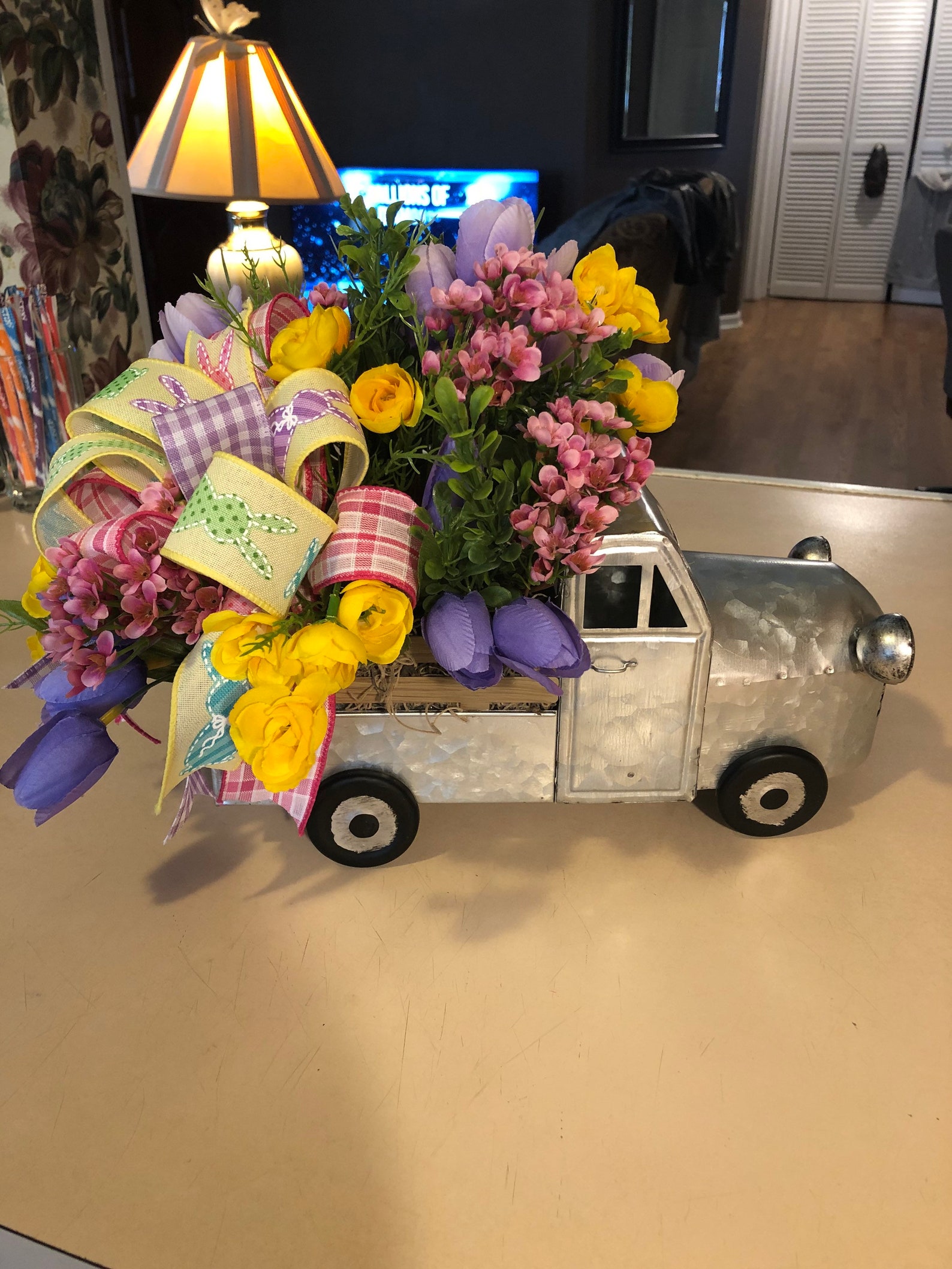 Spring Floral Truck Arrangement, Easter Home Decor - Etsy
