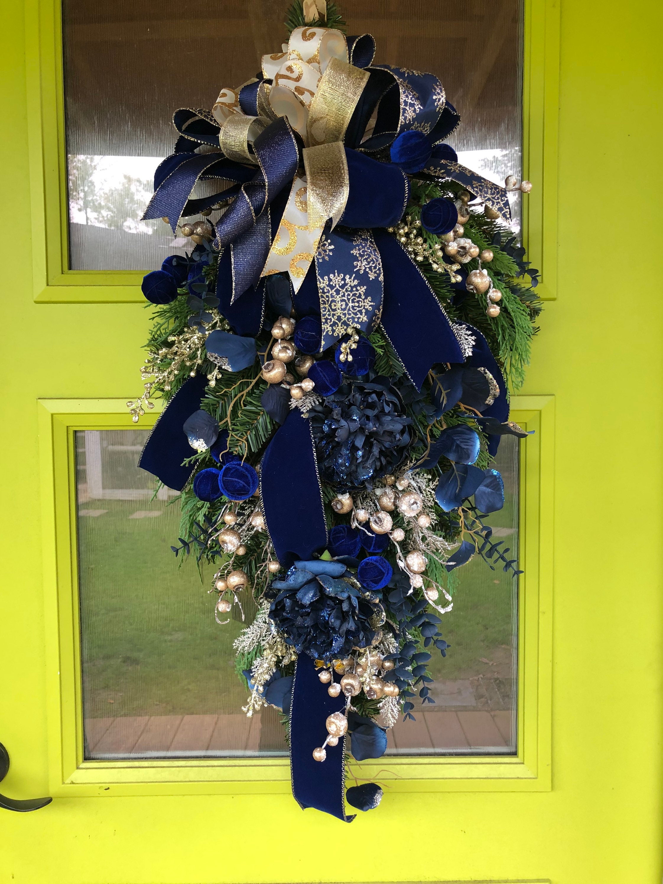 Blue and Gold Christmas Swag,front Door Swag,wreathsbycarols2016us - Etsy