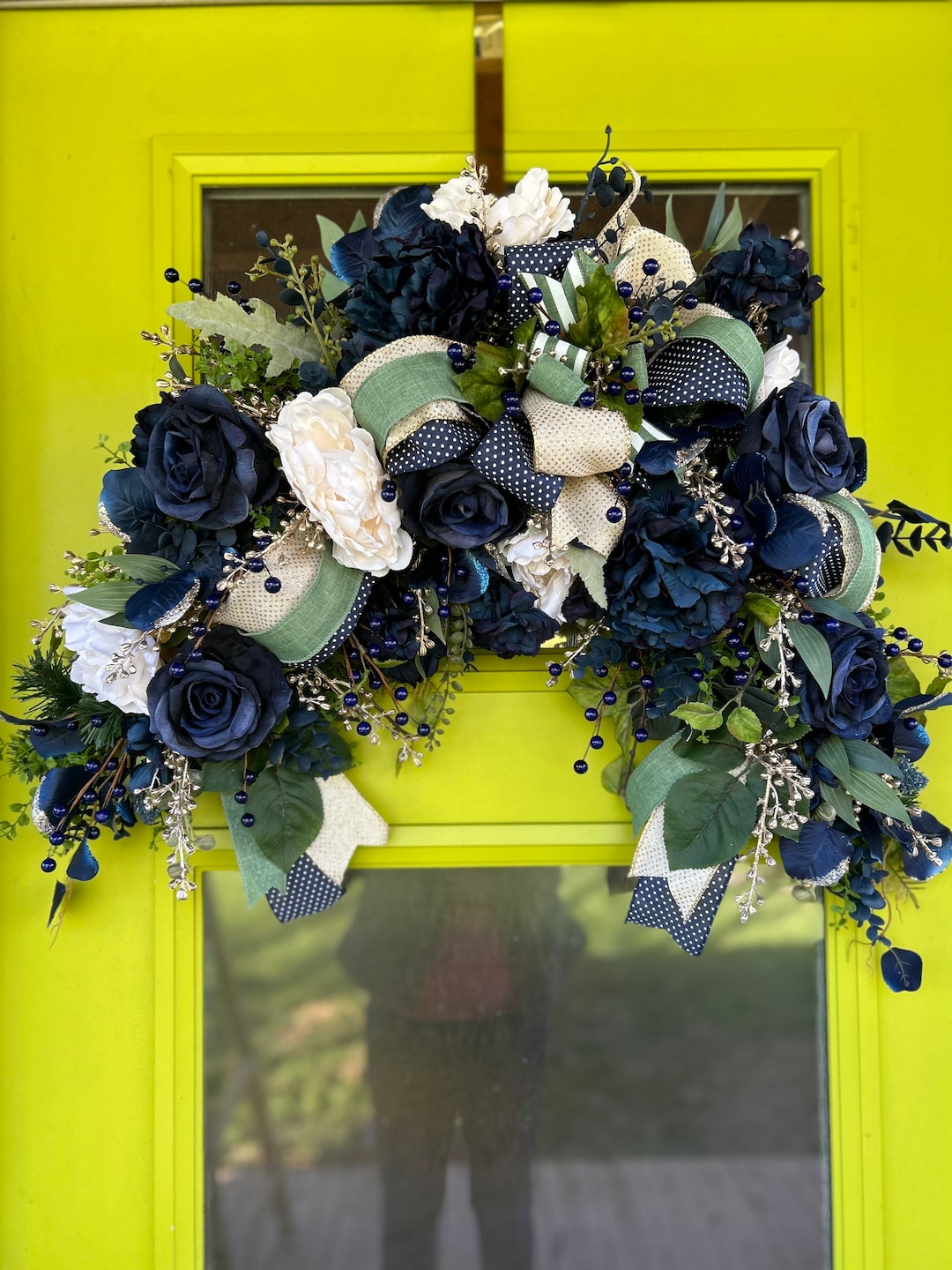 Navy Blue Swag,over the Door Swag, Table Swag,wreathsbycarol2016 - Etsy