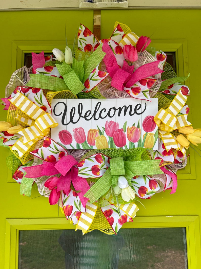 Spring Wreath, Tulip Wreath, Welcome Spring Wreath,wreathbycarol2016 - Etsy