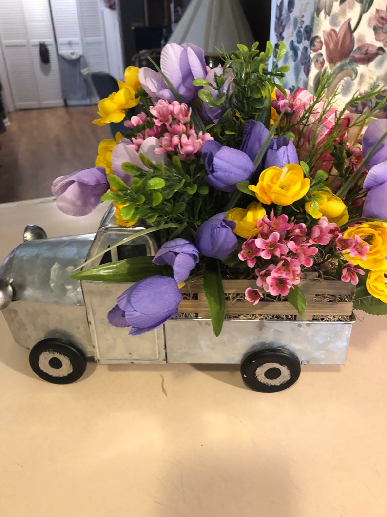 Spring Floral Truck Arrangement, Easter Home Decor - Etsy