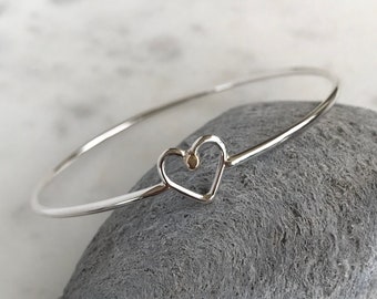 Gold heart bangle | Etsy
