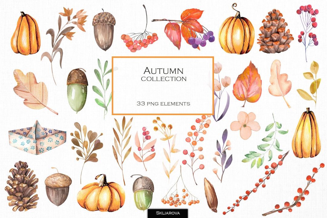 Watercolor Fall Clipart Oak Pinecone Thanksgiving Autumn Floral Clip ...
