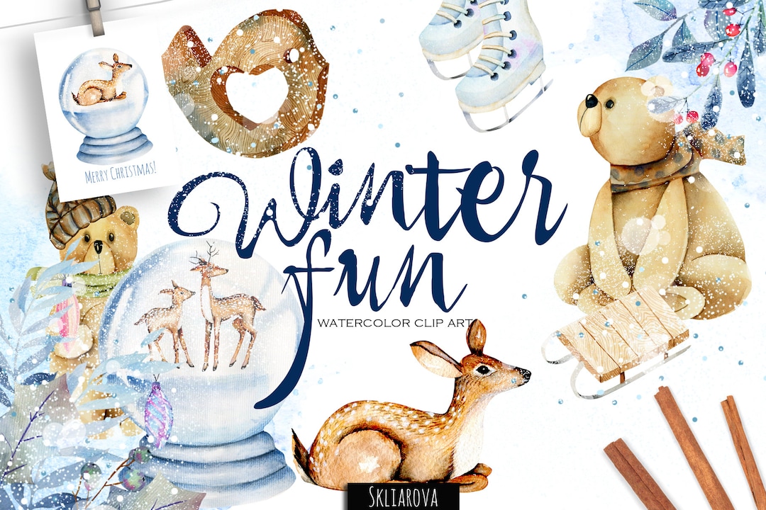 Watercolor Christmas Clipart Winter Cute Forest Animals Clip Art Snow ...