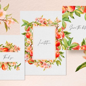 Peach Fruit Frame Clipart Watercolor Peach Tree Branches Leaves Peach ...