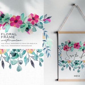 Watercolor Spring Floral Frame Clipart Wedding Invitation Digital Frame ...