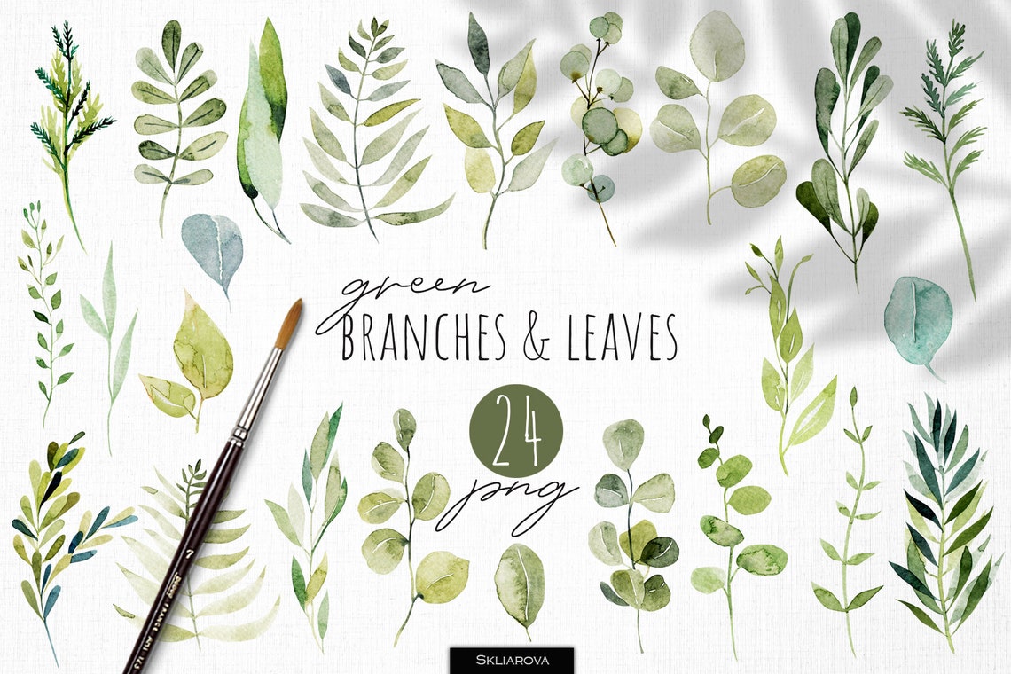 Watercolor Greenery Clipart Eucalyptus Leaves Clipart - Etsy