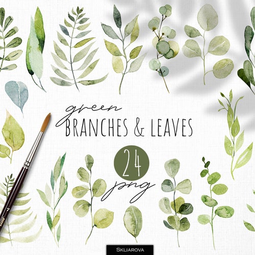 Watercolor Leaf Clipart Leaves Greenery Foliage Clip Art Green - Etsy