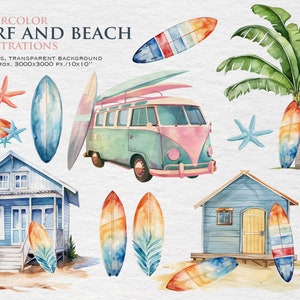 Watercolor Surfing Clipart Surf Summer Png Surfboard Beach House Palms ...