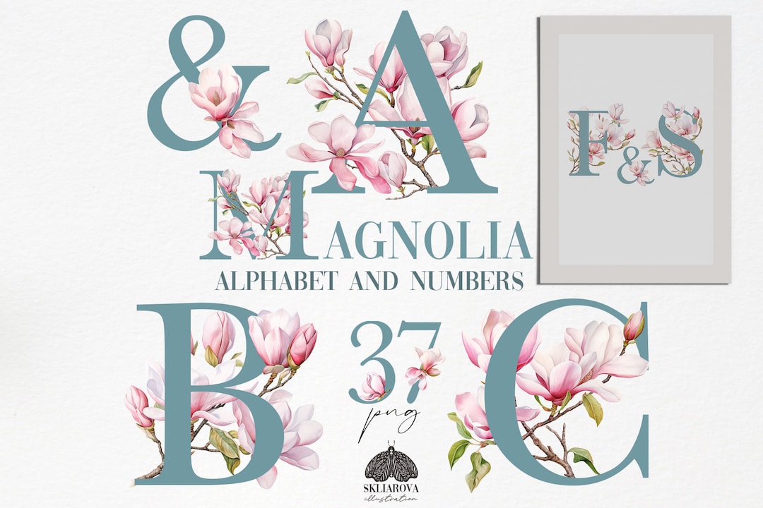 Buy Magnolia Alphabet Clipart ABC Clip Art Floral Letters and Numbers ...