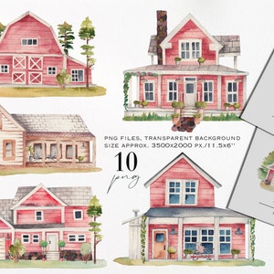 Farmhouse Clipart Watercolor Farm House Clipart Rustic Red Barn Clipart ...