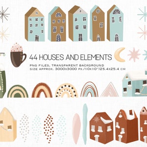 Winter Scandinavian Houses Clipart PNG Nordic Christmas Clipart Hand ...