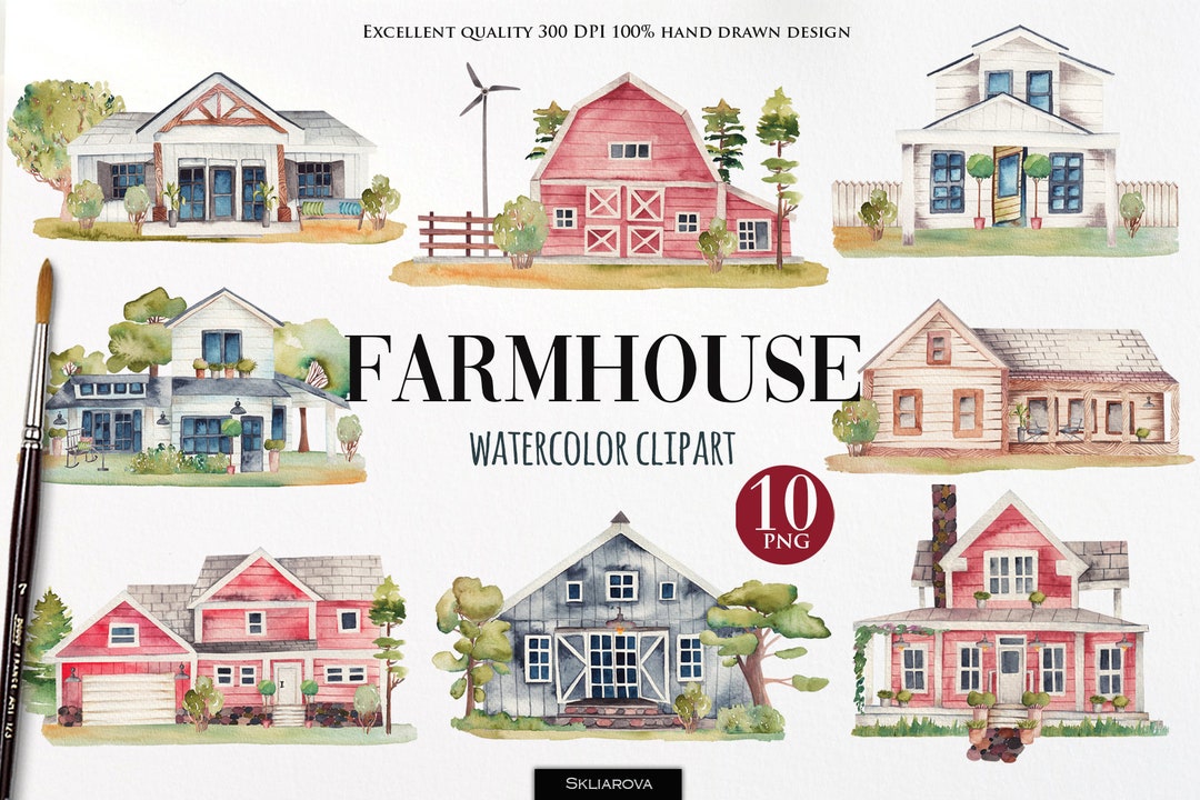 Farmhouse Clipart Watercolor Farm House Clipart Rustic Red Barn Clipart ...