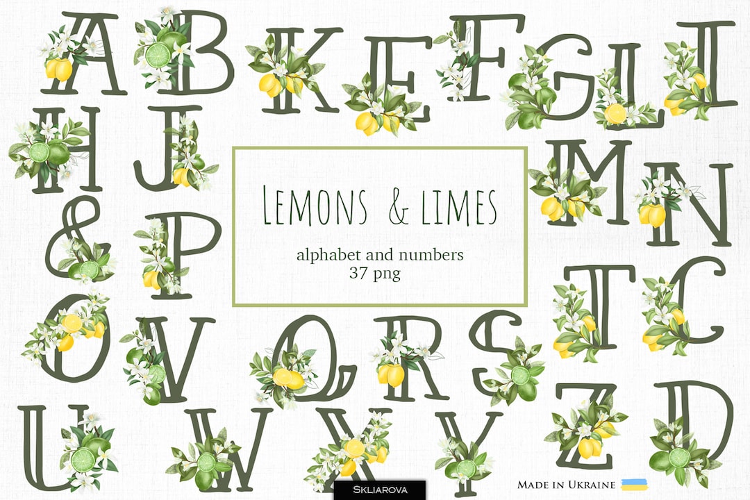 Alfabeto de limón Clipart ABC Clip art Letras florales y números Lima ...