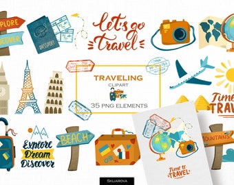 Travel Doodle Vector Iconstraveling Clip Artsummer (Download Now) - Etsy
