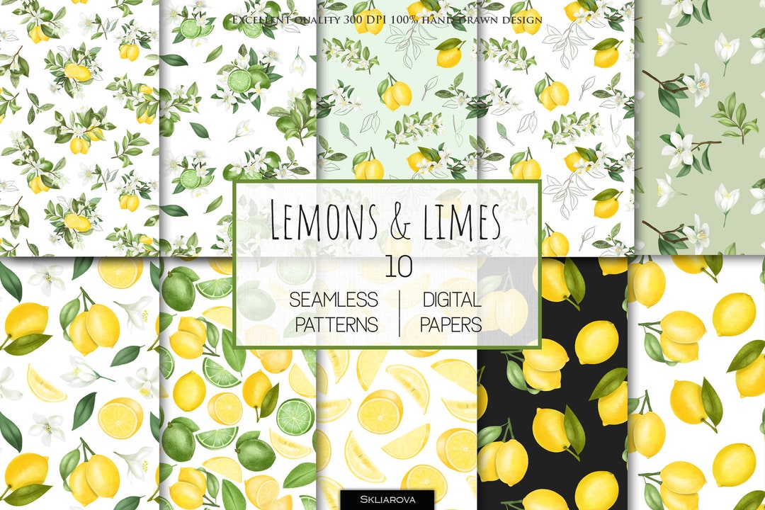 Lemon Digital Paper Lemons Seamless Pattern Lemons Fruits Citrus ...