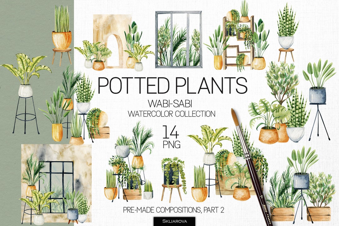 Watercolor House Plants Clipart Greenery Houseplant Clip Art Potted ...