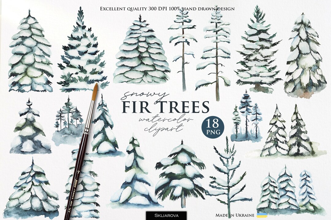 Watercolor Winter Trees Clipart Watercolor Christmas Fir Trees Png ...
