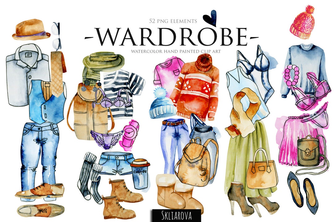 Fashion Clipart Wardrobe Watercolor Clothes Woman's Outfit Fall Winter ...