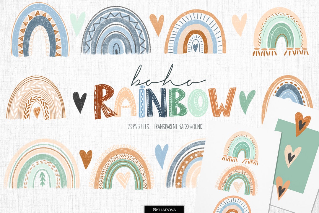 Rainbow Clipart Boho Rainbow Png Rainbow Clip Art Baby Shower - Etsy