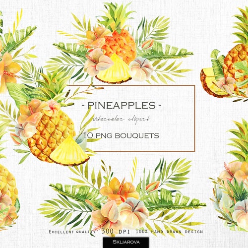 Watercolor Pineapple Clipart. Cute Pineapple Png. Tropical - Etsy