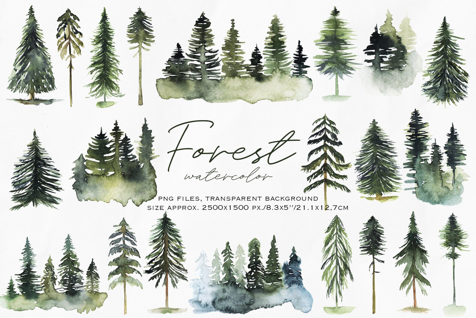 Watercolor Forest Trees Clipart Forest Clipart Watercolor - Etsy