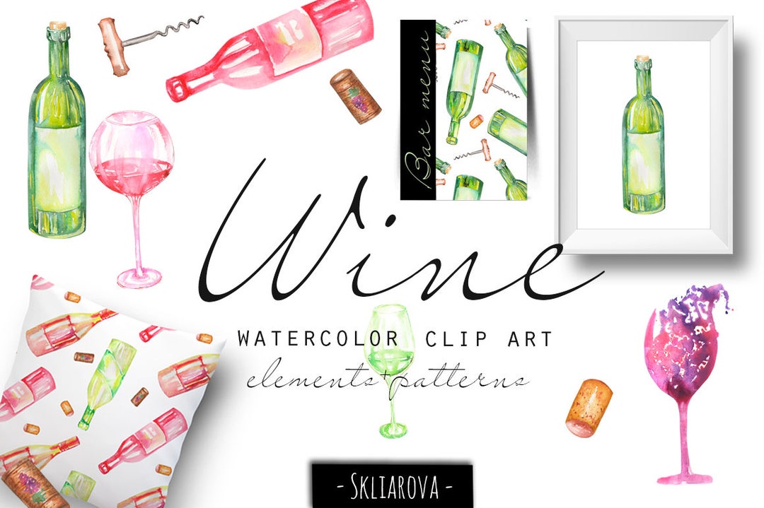 Wine Clipart Watercolor Wine Bottle Red Wine Glass Png Alcohol Drink ...