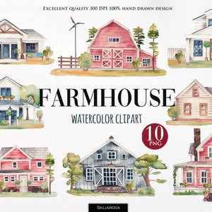 Farmhouse Clipart Watercolor Farm House Clipart Rustic Red Barn Clipart ...
