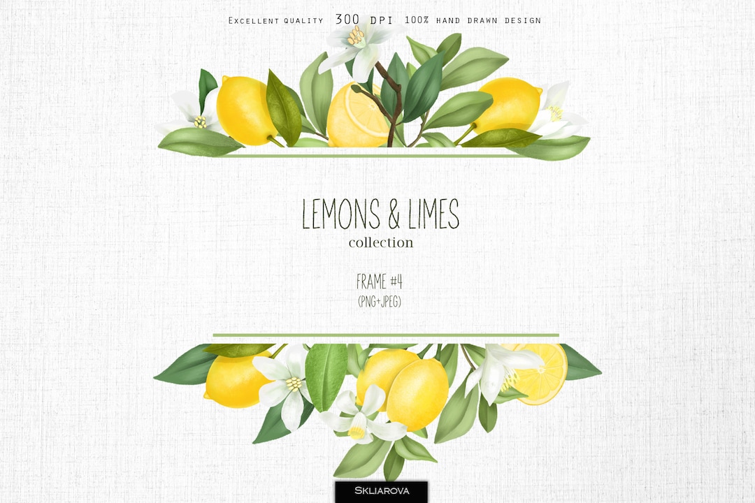 Lemon Clipart Lemon Frame Floral Border Png Citrus Wedding Invitation ...