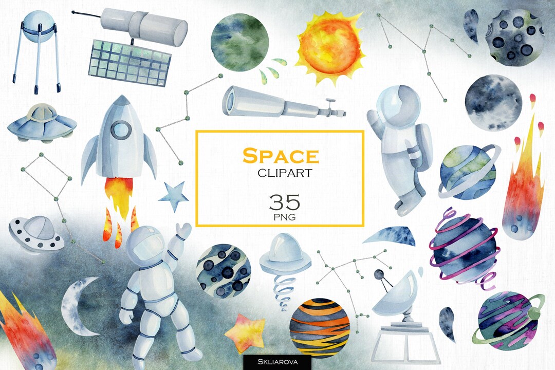 Watercolor Space Clipart for Boys Nursery Baby Clipart Baby Shower ...